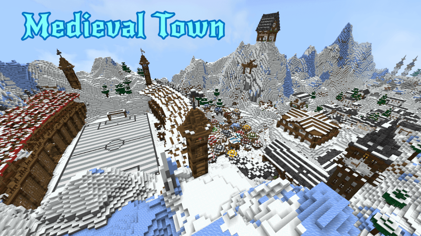 Medieval Town between Snowy Mountains - Minecraft Bedrock Maps - CurseForge