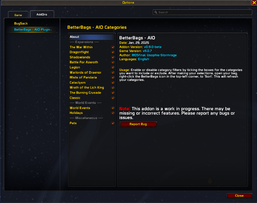 BetterBags - AIO (All-In-One) - World of Warcraft Addons - CurseForge