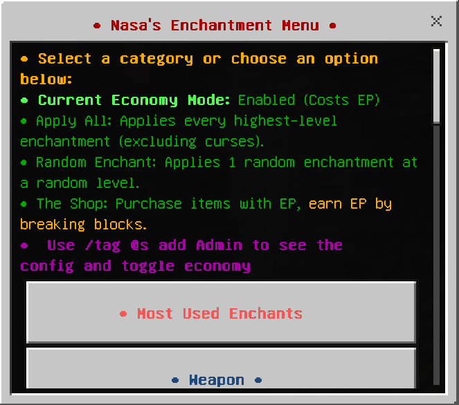 [Realm compatible]All Enchantments Menu + Economy - Minecraft Bedrock Scripts - CurseForge