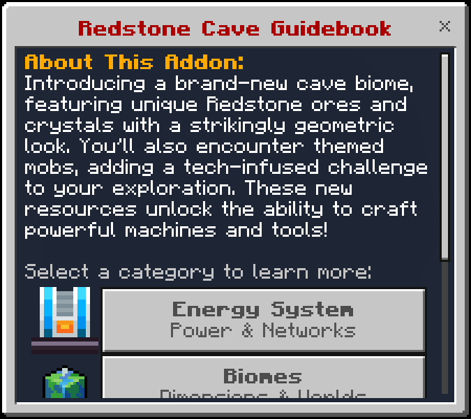 Wan's Redstone Caves - Minecraft Bedrock Addons - CurseForge