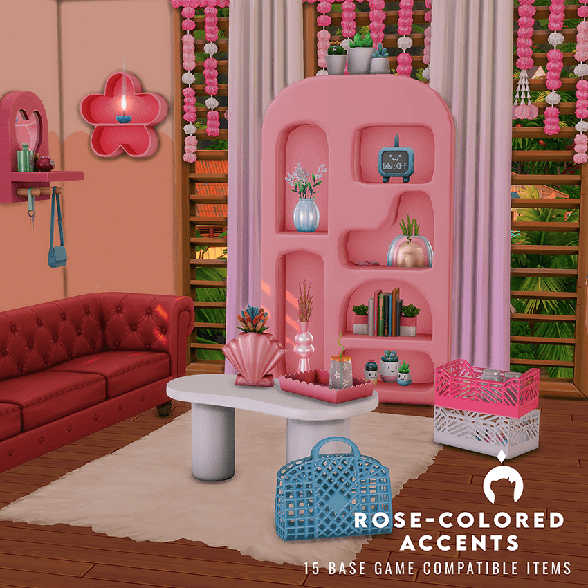 Rose Colored Accents Scallop Wallpaper - The Sims 4 Build / Buy ...