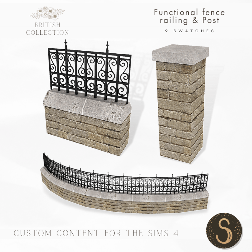 Sims4Luxury - British 2024 - Fence railing & post - The Sims 4 Build ...