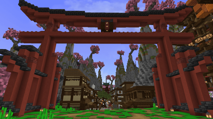 Old Japanese Town in the Cherry Biome - Minecraft Bedrock Maps - CurseForge