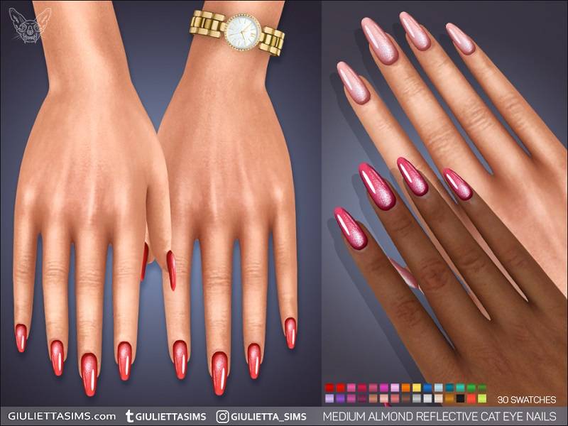 Medium Almond Reflective Cat Eye Nails - The Sims 4 Create a Sim ...