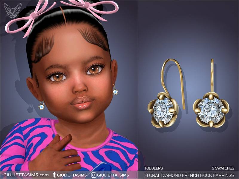 Floral Diamond French Hook Earrings For Toddlers - The Sims 4 Create a ...