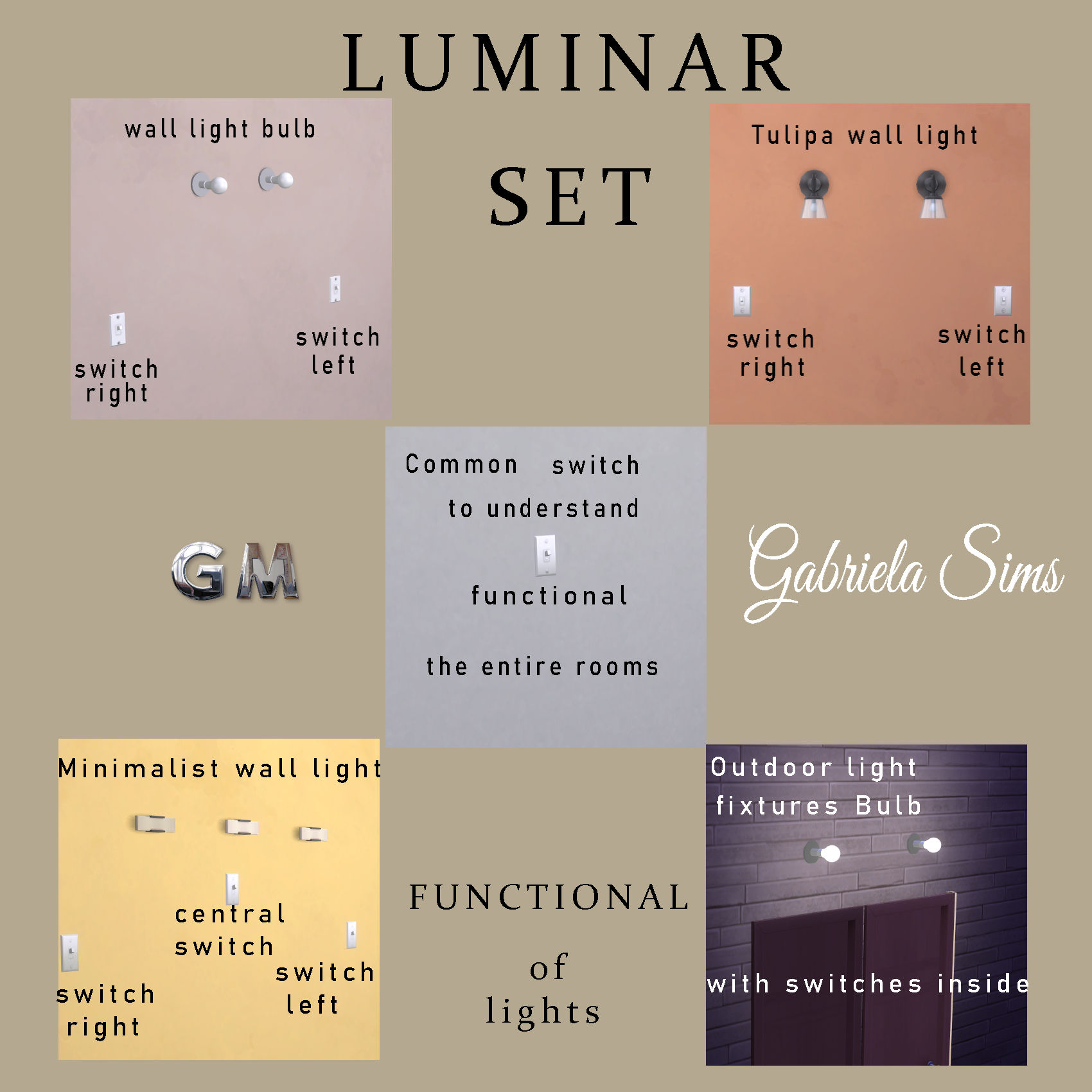 GM_LUMINAR_set of functional wall lights and switches - The Sims 4 ...