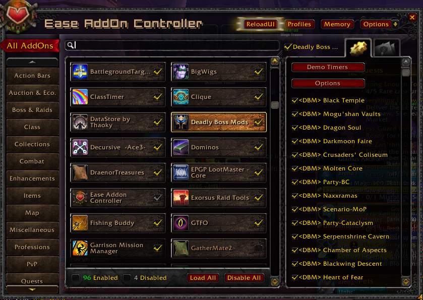 Ease AddOn Controller - World of Warcraft Addons - CurseForge