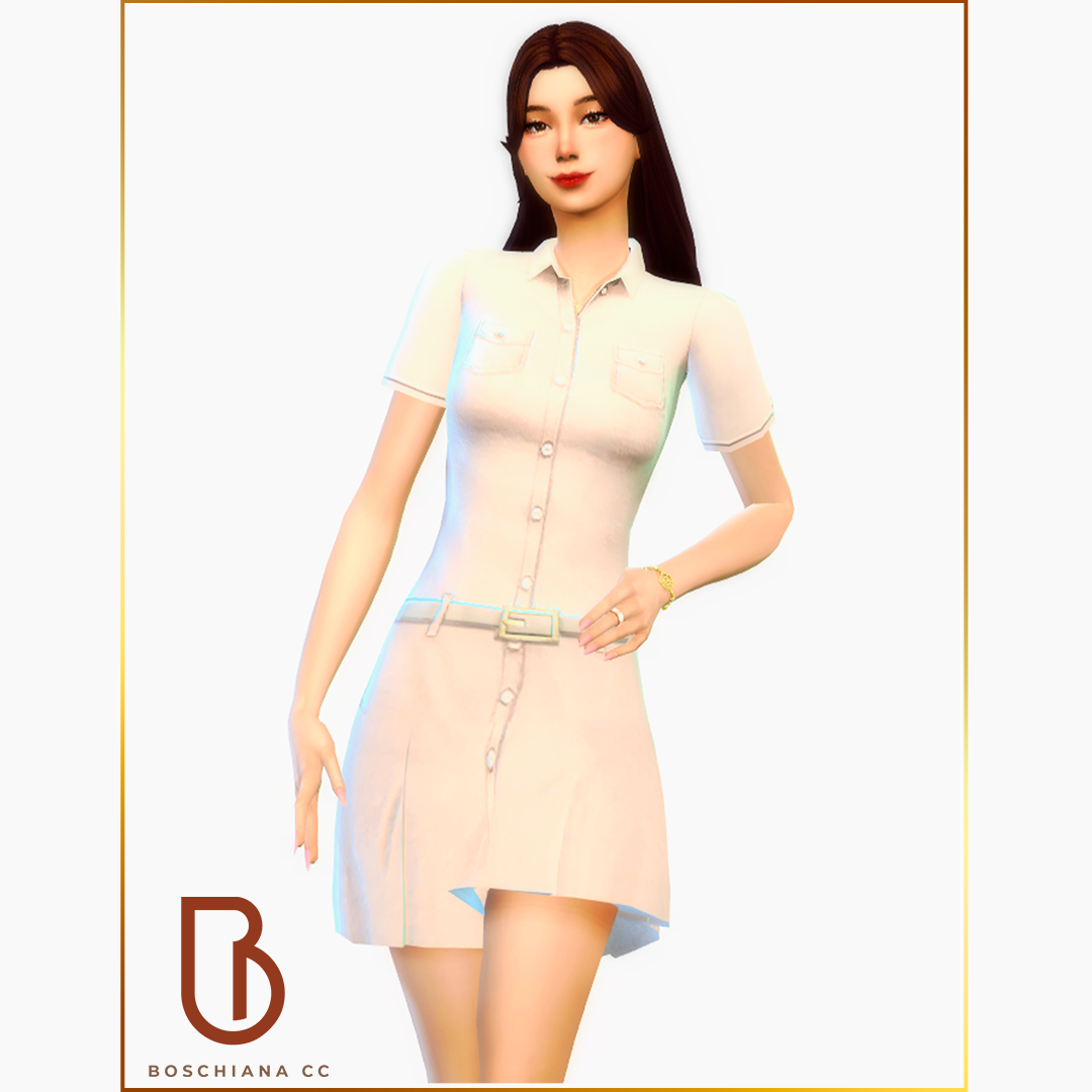 Woman Collared Dress with a Belt - Wonyoung version 1 - The Sims 4 ...