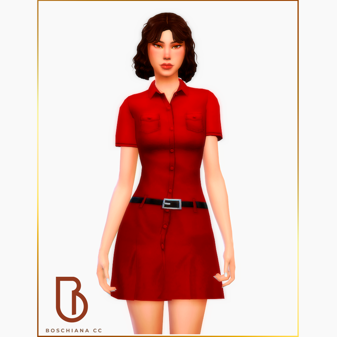 Woman Collared Dress with a Belt - Won young version 2 - The Sims 4 ...