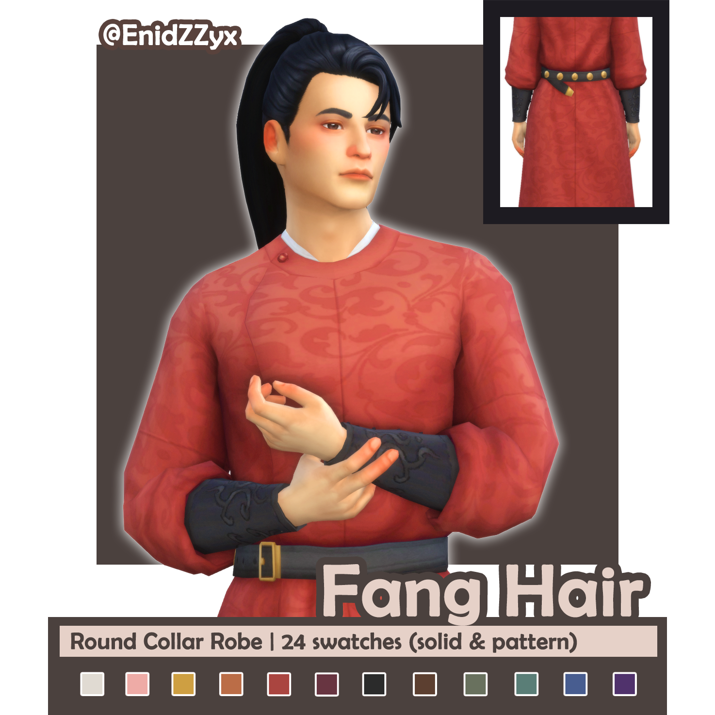 [EnidZZyx] Round collar robe & Wuxia-style hair - The Sims 4 Create a ...