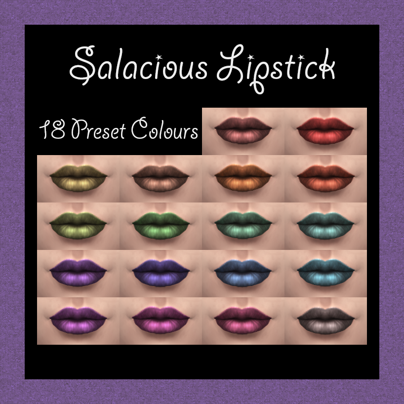 Salacious Lipstick - 18 Preset Colours - The Sims 4 Create a Sim ...
