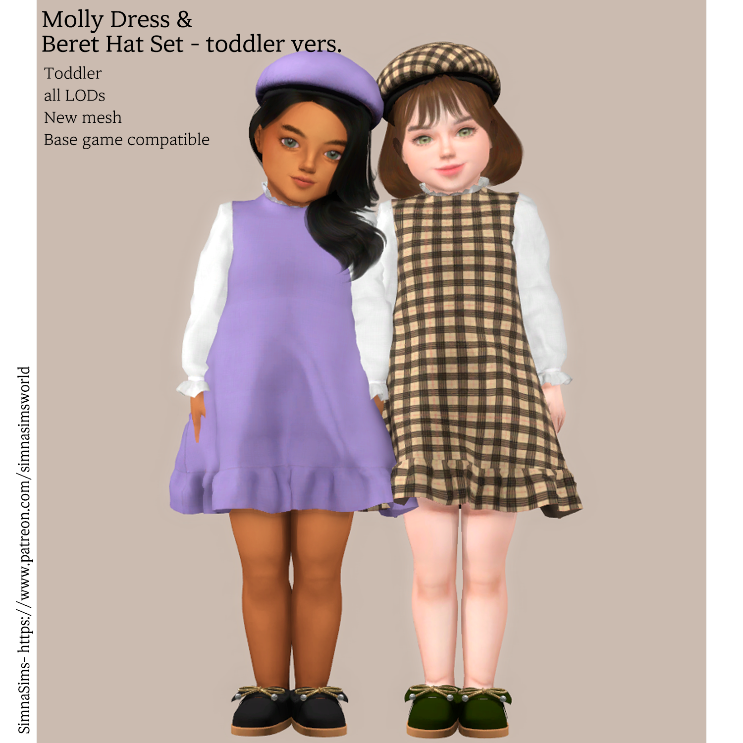 [Simna] Molly Dress & Beret Hat Set - toddler vers. - The Sims 4 Create ...