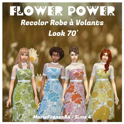 Robe à Volants//Recolor look 70'//CottageLiving - The Sims 4 Create a ...
