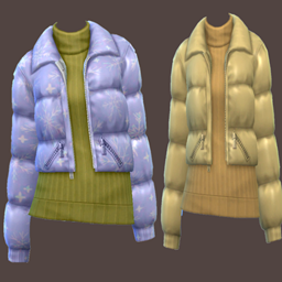 Snowflake and Solid Bubble Puff Jacket - The Sims 4 Create a Sim ...