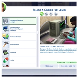 Computer Systems Analyst Career by kiarasims4mods translation into ...