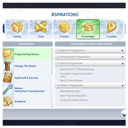 Programming Genius Aspiration by kiarasims4mods Spanish translation ...