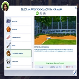 Little League Baseball School Activity por KiaraSims4Mods / Translated ...