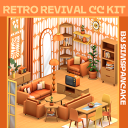 Retro Revival CC Kit -Living Room and Dining Room (41 assets ...