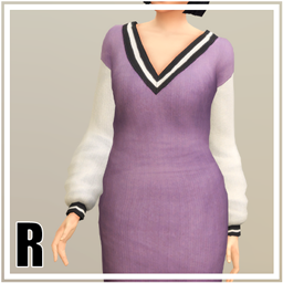 V-neck Sweater Dress V2 (Colorblock) - File - The Sims 4 Create a Sim ...