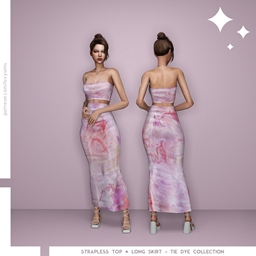 Strapless Top + Long Skirt - Tie Dye Collection - The Sims 4 Create a ...