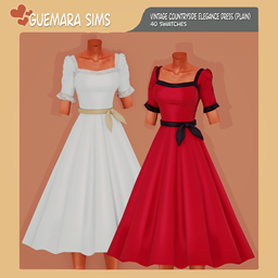 Vintage Countryside Elegance Set -Dress (Plain) - The Sims 4 Create a ...