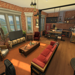 Industrial Red Kitchen & Living Room - The Sims 4 Rooms / Lots - CurseForge